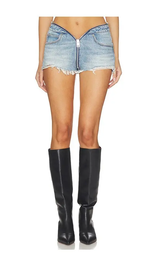Alexander Wang Dipped V Zip Waistband Cut Off Short - Blue