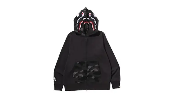 A BATHING APE Camo Shark Full Zip Double Hoodie - Black