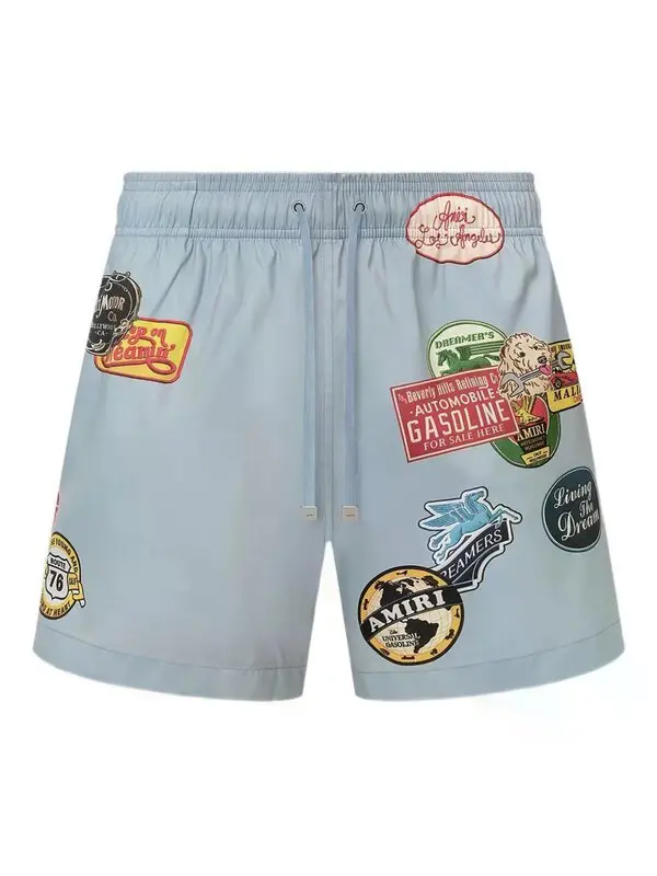 Amiri Station Patch Swim Trunks - Blue