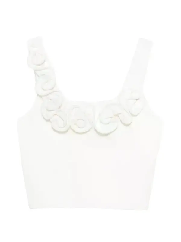 Sandro Floral Embellished Cropped Knit Top - White