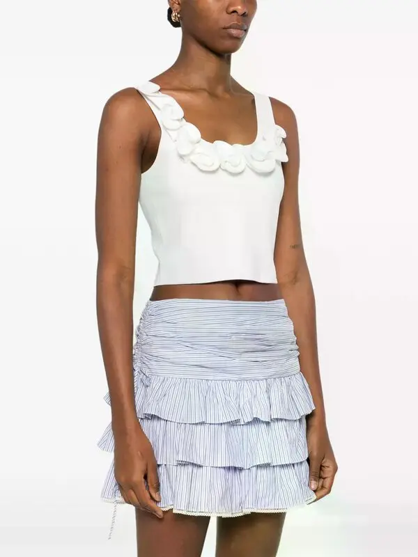 Sandro Floral Embellished Knit Cropped Top - White