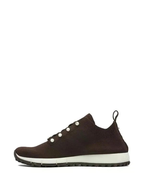 JIMMY CHOO Veles Cashmere Faux Pearl Detail Sneakers - Brown