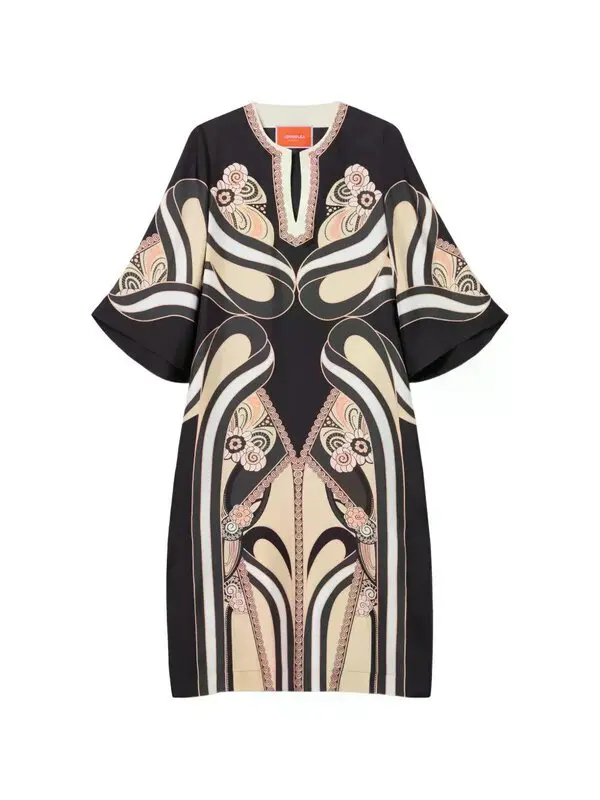 La DoubleJ Ambrosia Print Silk Twill Kaftan Dress - Black