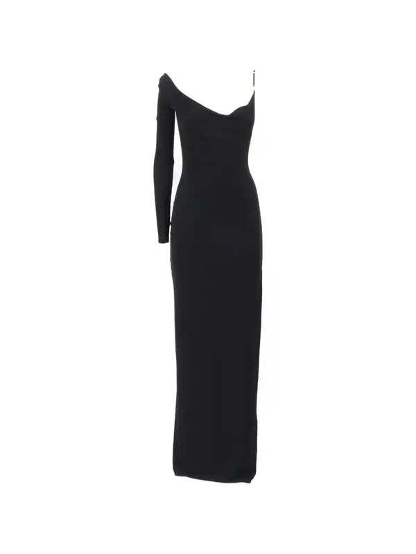 Elisabetta Franchi Asymmetric Draped Maxi Dress With Jewelled Clasp - Black