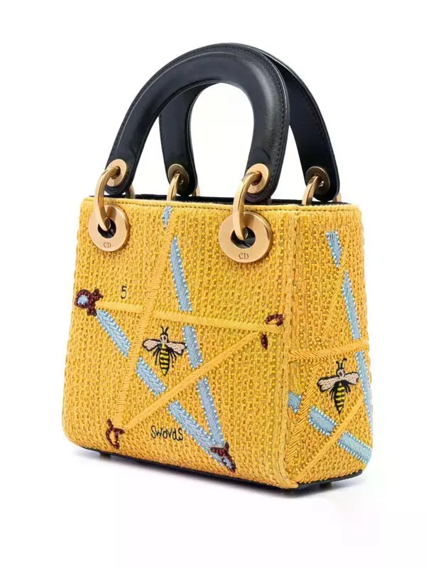 Dior 2017 Mini Embroidered Canvas Lady Satchel - Yellow