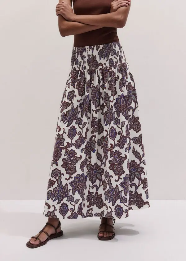 ME+EM Stencil Bloom Print Tiered Maxi Skirt