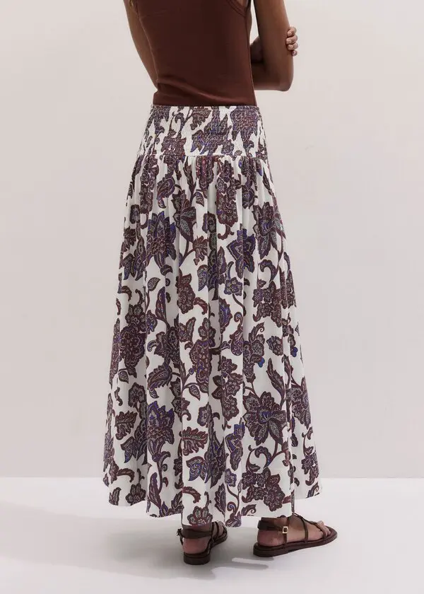 ME+EM Stencil Bloom Print Tiered Maxi Skirt