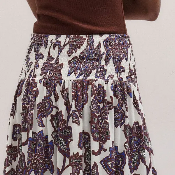 ME+EM Stencil Bloom Print Tiered Maxi Skirt