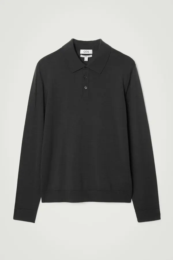 Cos Slim Merino Wool Polo Shirt - Black