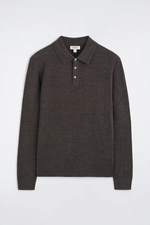 Cos Slim Merino Wool Polo Shirt - Brown