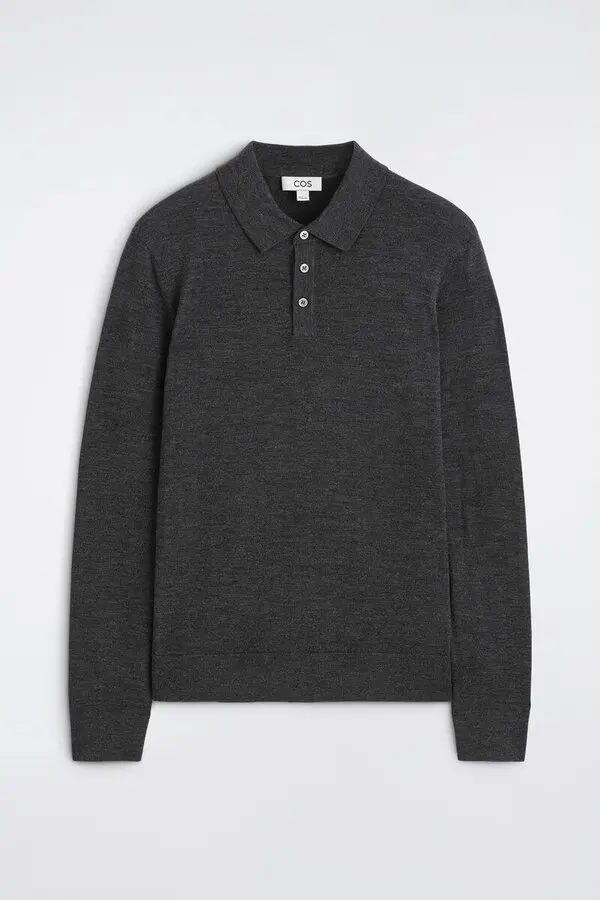 Cos Slim Merino Wool Polo Shirt - Gray