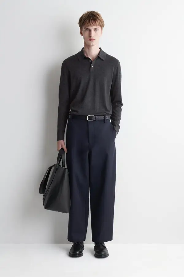 Cos Slim Merino Wool Polo Shirt - Gray