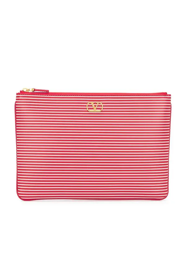 Valentino Garavani Vlogo Signature Medium Flat Pouch - Fiesta Red & Butter White