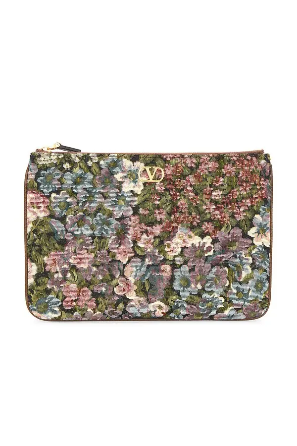 Valentino Garavani Vlogo Signature Medium Flat Pouch - Multicolor & Tabac Brown