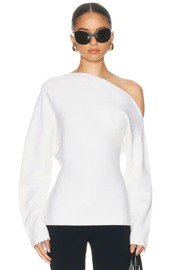 EAVES Rachelle Draped Knit Top - White