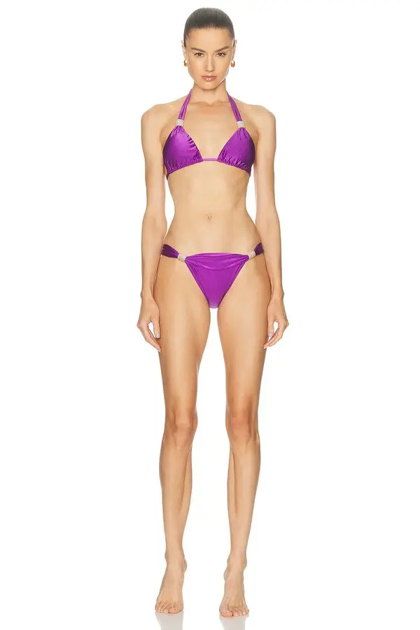 ADRIANA DEGREAS Solid Triangle Bikini Set - Purple