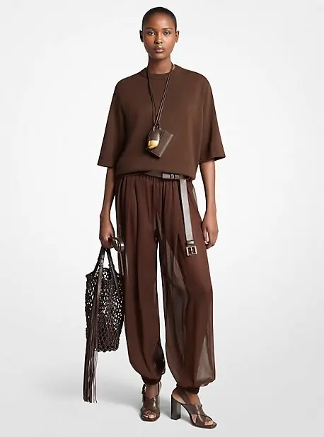 Michael Kors Silk Voile Sarouel Pants - Brown