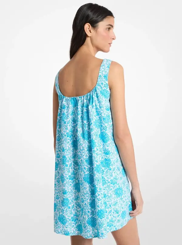 Michael Kors Floral Print Cotton Poplin Mini Dress - Blue