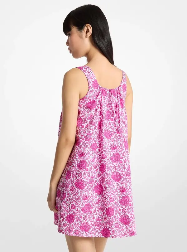 Michael Kors Floral Print Cotton Poplin Mini Dress - Pink