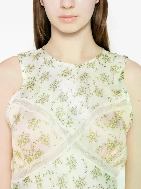 Sandro Floral Print Lace Trim Maxi Dress - Neutrals