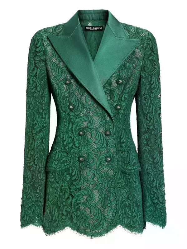 Dolce & Gabbana Lace Double-breasted Blazer - Green