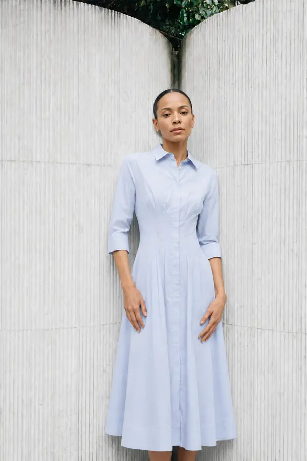 Simkhai Jazz Pleated Poplin Midi Shirt Dress - Blue