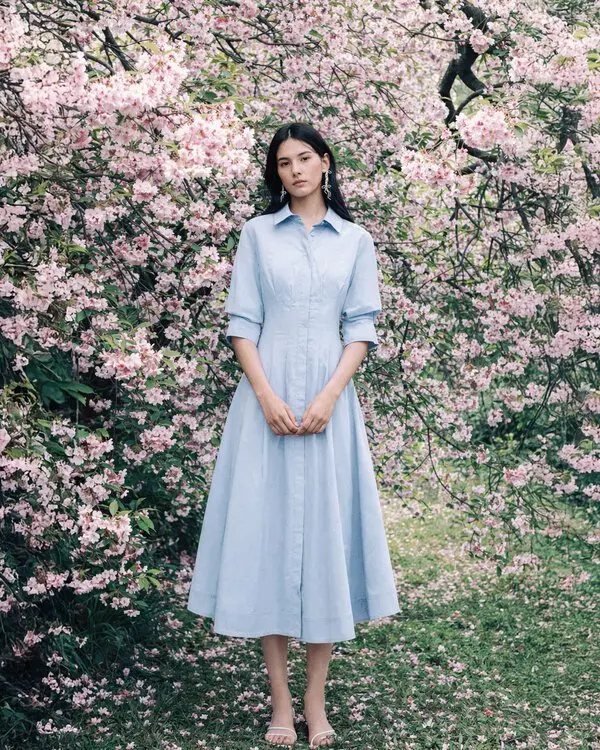 Simkhai Jazz Pleated Poplin Midi Shirt Dress - Blue