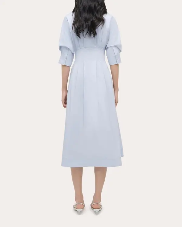 Simkhai Jazz Pleated Poplin Midi Shirt Dress - Blue
