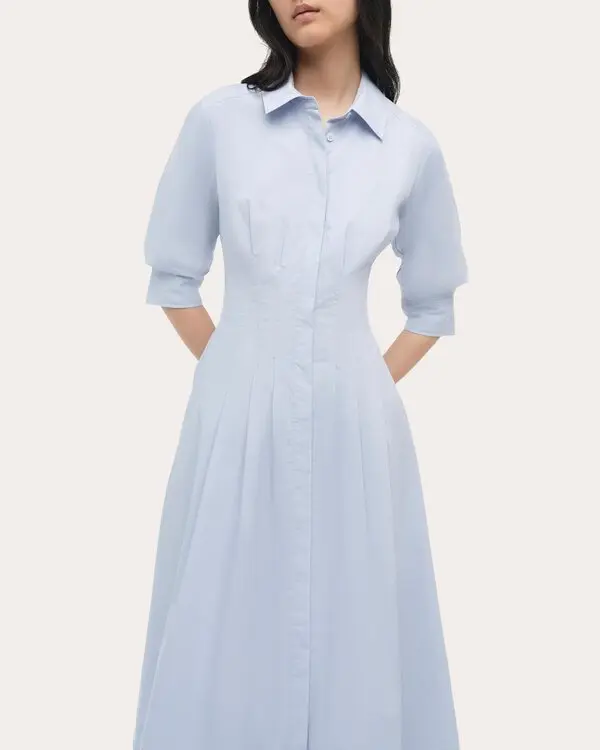 Simkhai Jazz Pleated Poplin Midi Shirt Dress - Blue