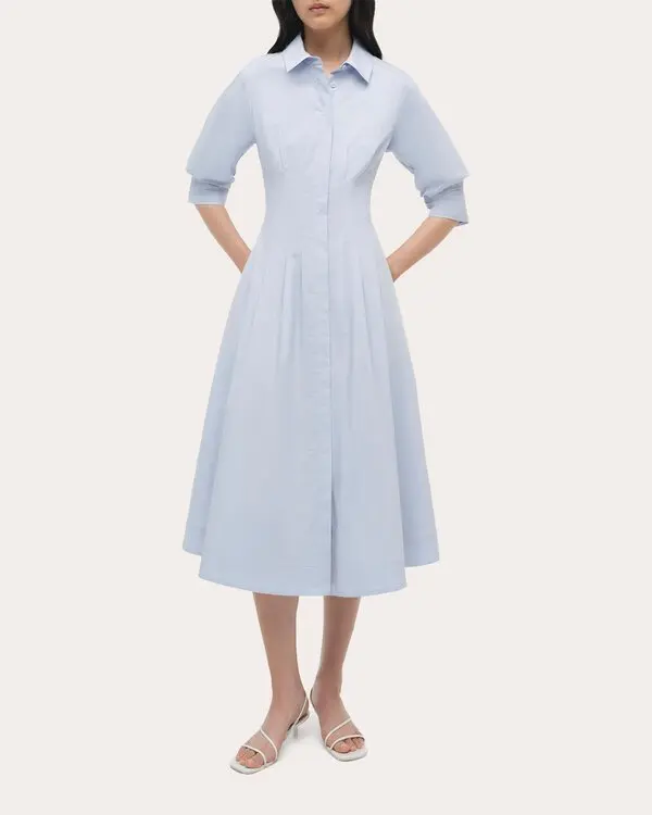 Simkhai Jazz Pleated Poplin Midi Shirt Dress - Blue