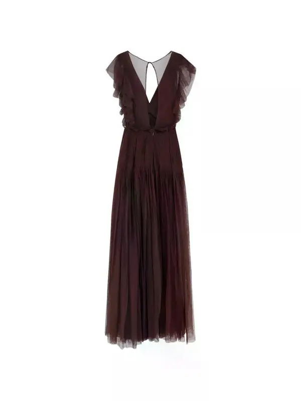 Elisabetta Franchi Tulle Maxi Dress With Rhinestone Embellishment - Brown