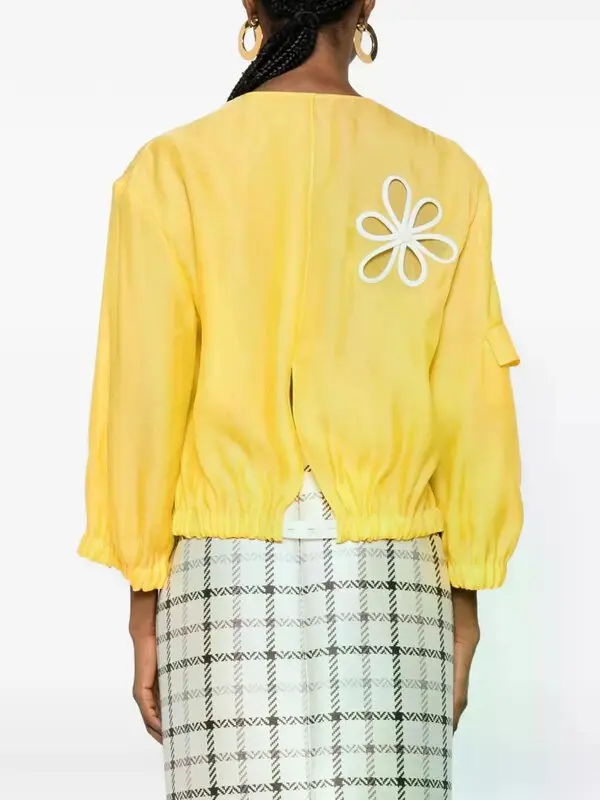 Fendi Organza Bomber Jacket With Floral Appliqu - Yellow