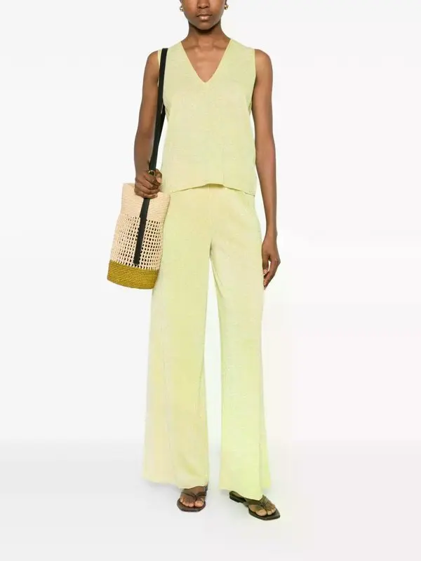 NEERA Wide-leg Knit Palazzo Pants - Green