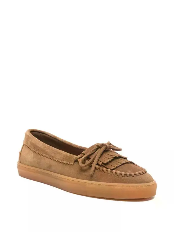 SUMMERY COPENHAGEN Fringed Suede Loafers - Brown
