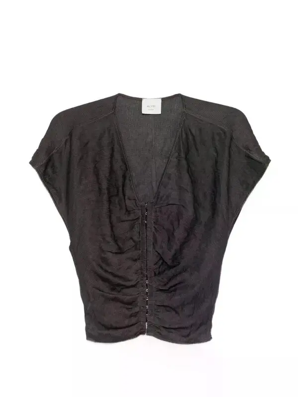 ALYSI Gathered V-neck Blouse - Brown