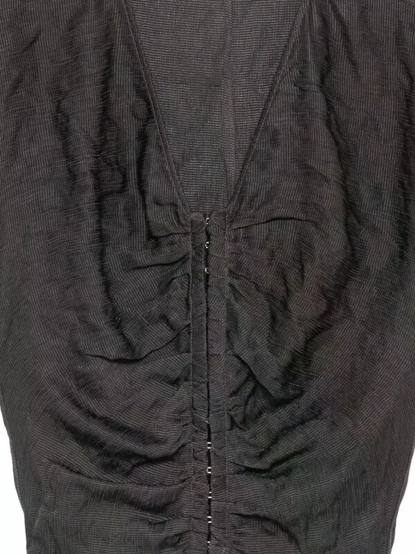 ALYSI Gathered V-neck Blouse - Brown