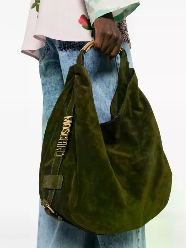 Moschino Medium Handle Me Logo-plaque Suede Bucket Bag