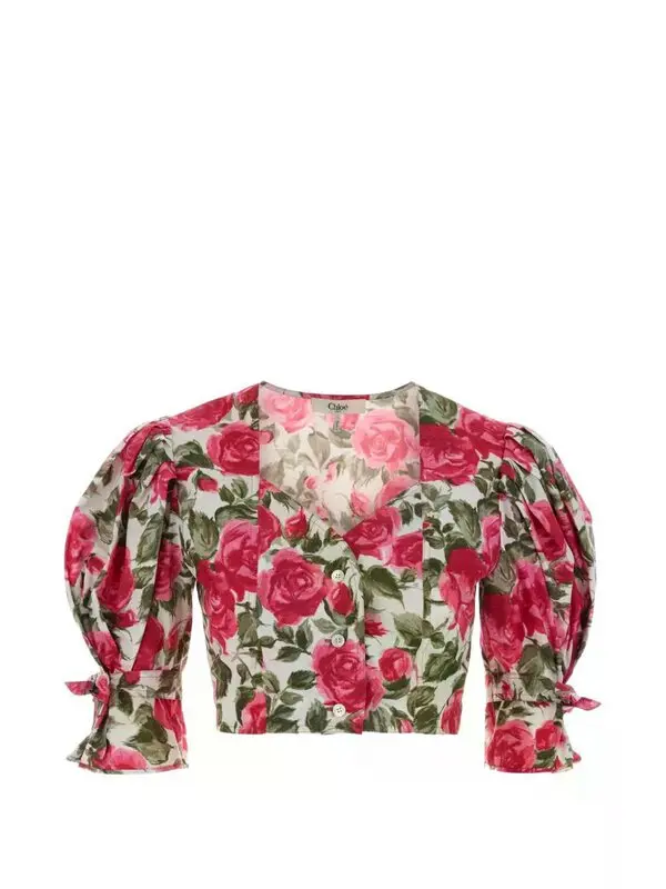Chloé Floral Print Cropped Blouse - White