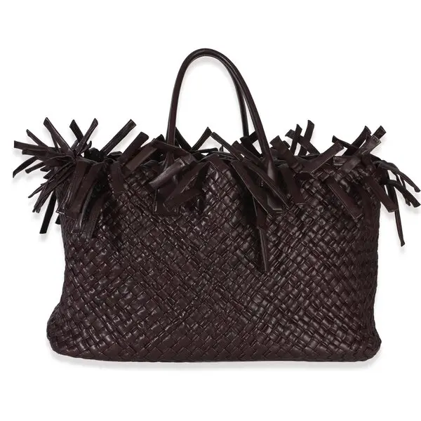 Bottega Veneta Burgundy Nappa Intrecciato Fringe Oversized Cabat Tote - Red
