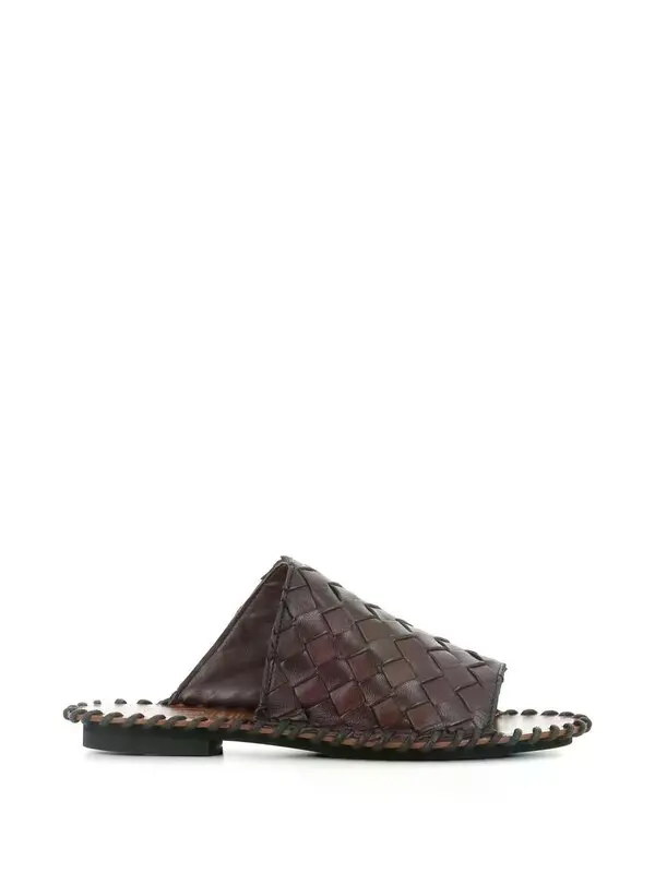 ALEXANDER HOTTO Woven Leather Flat Sandals - Brown