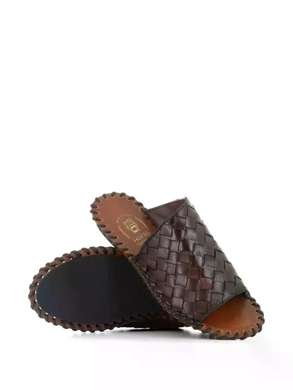 ALEXANDER HOTTO Woven Leather Flat Sandals - Brown