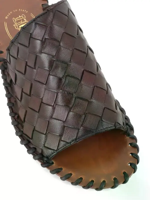 ALEXANDER HOTTO Woven Leather Flat Sandals - Brown