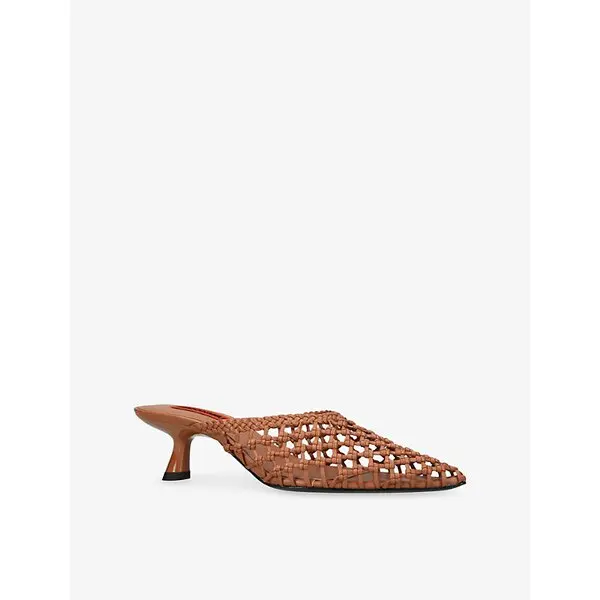 SIMONMILLER Knotted Gala Heeled Woven Mules - Mid Brown