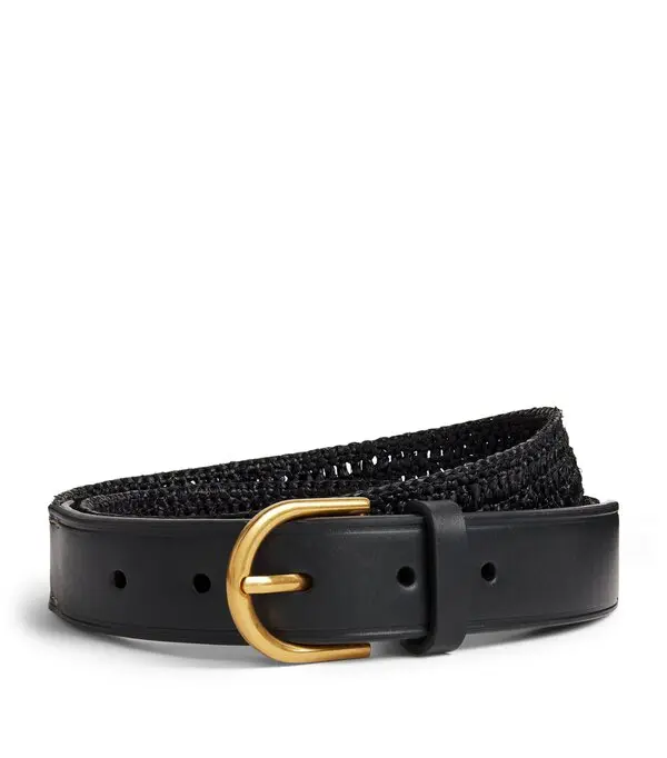 ME+EM Raffia And Leather Belt - Black
