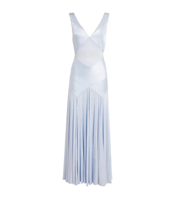SELF-PORTRAIT Satin Panelled Maxi Dress - Blue