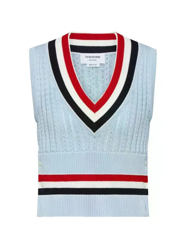 Thom Browne Stripe-ladder Cable Vest - Blue