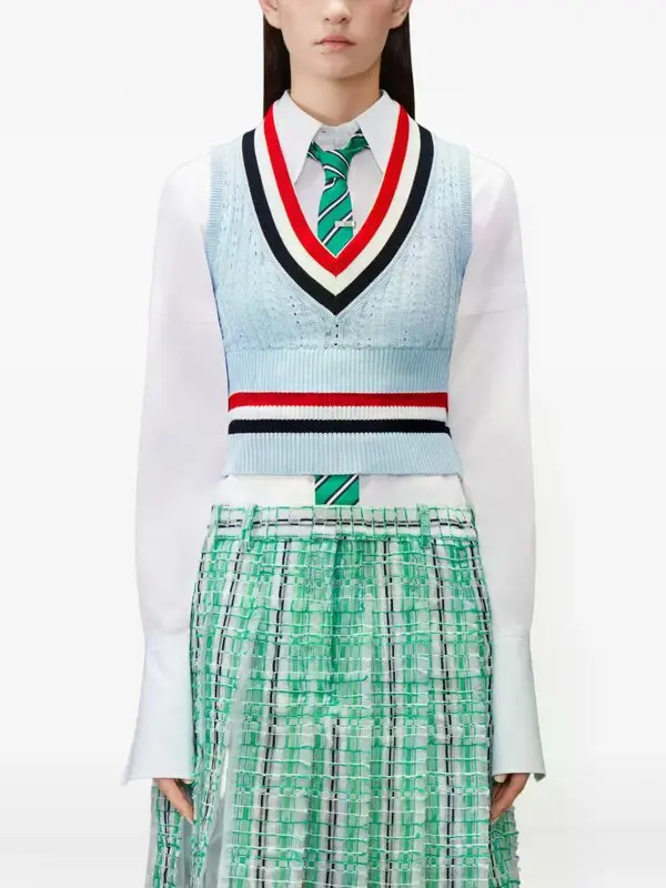 Thom Browne Stripe-ladder Cable Vest - Blue
