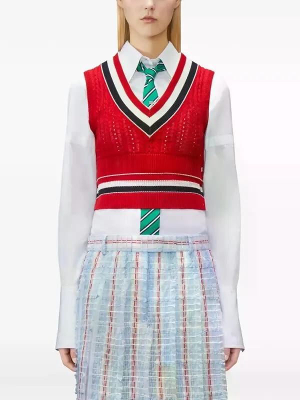 Thom Browne Stripe Cable Vest - Red