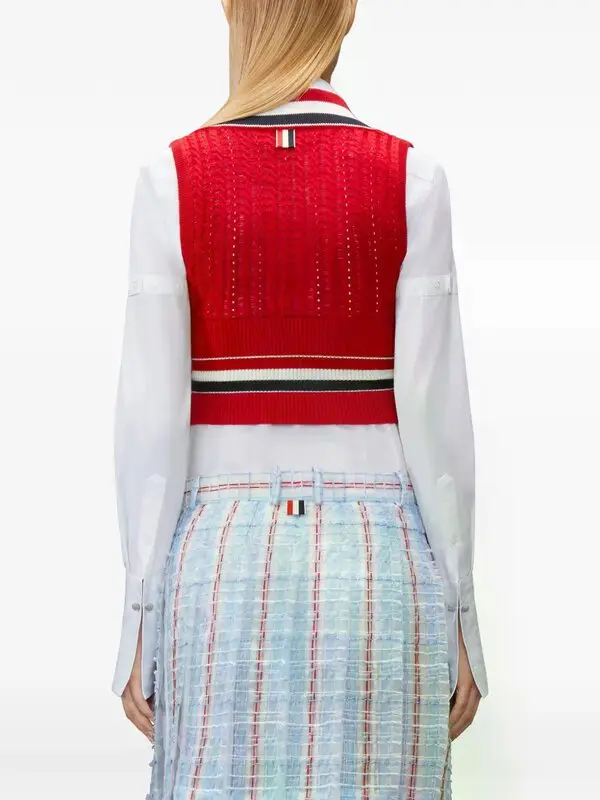 Thom Browne Stripe Cable Vest - Red