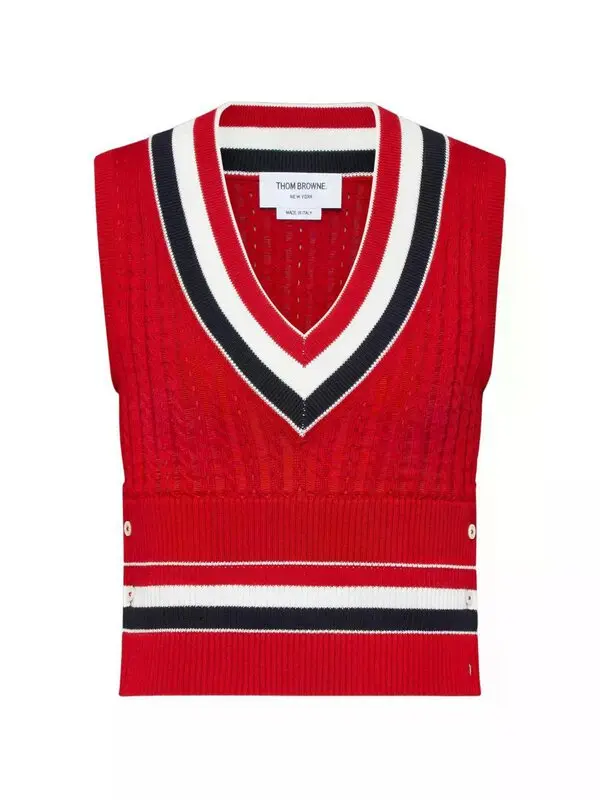 Thom Browne Stripe Cable Vest - Red